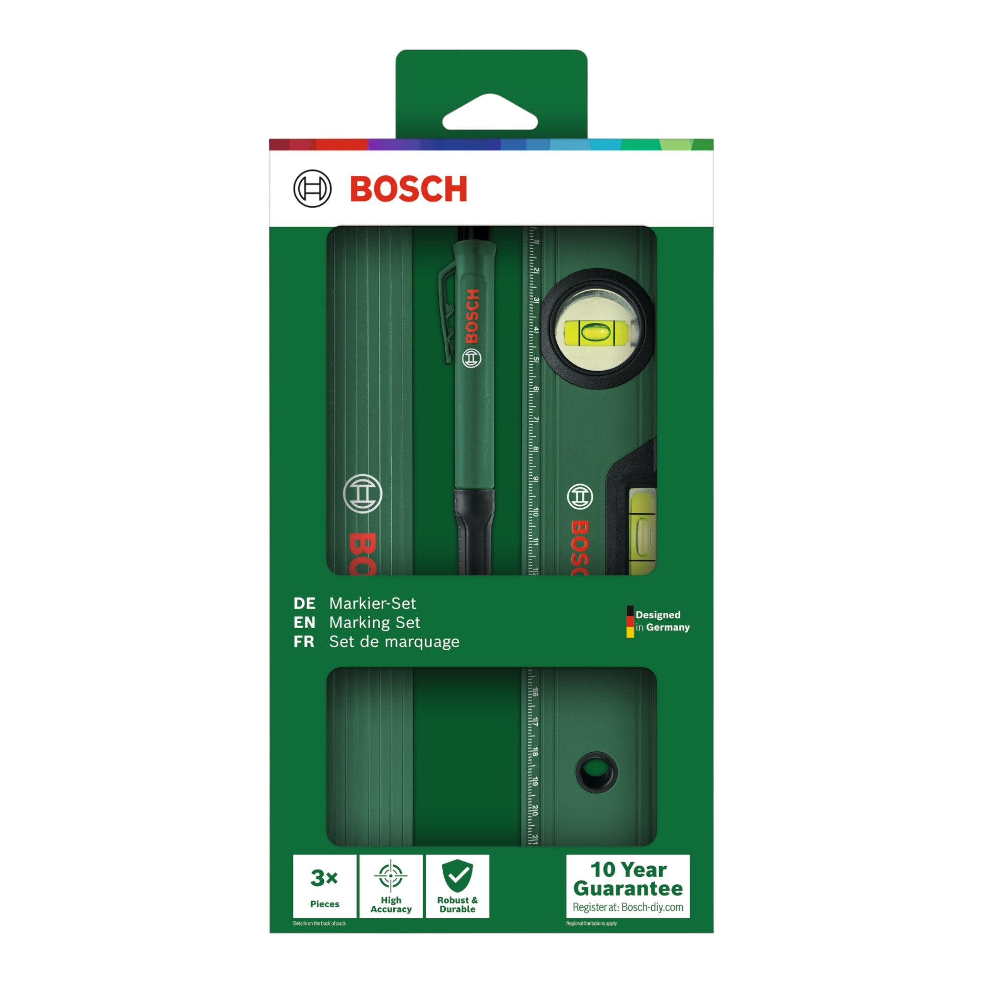 Bosch marking set 3 pcs ( 1600A02W7S ) spirit level + scale + deep hol ...