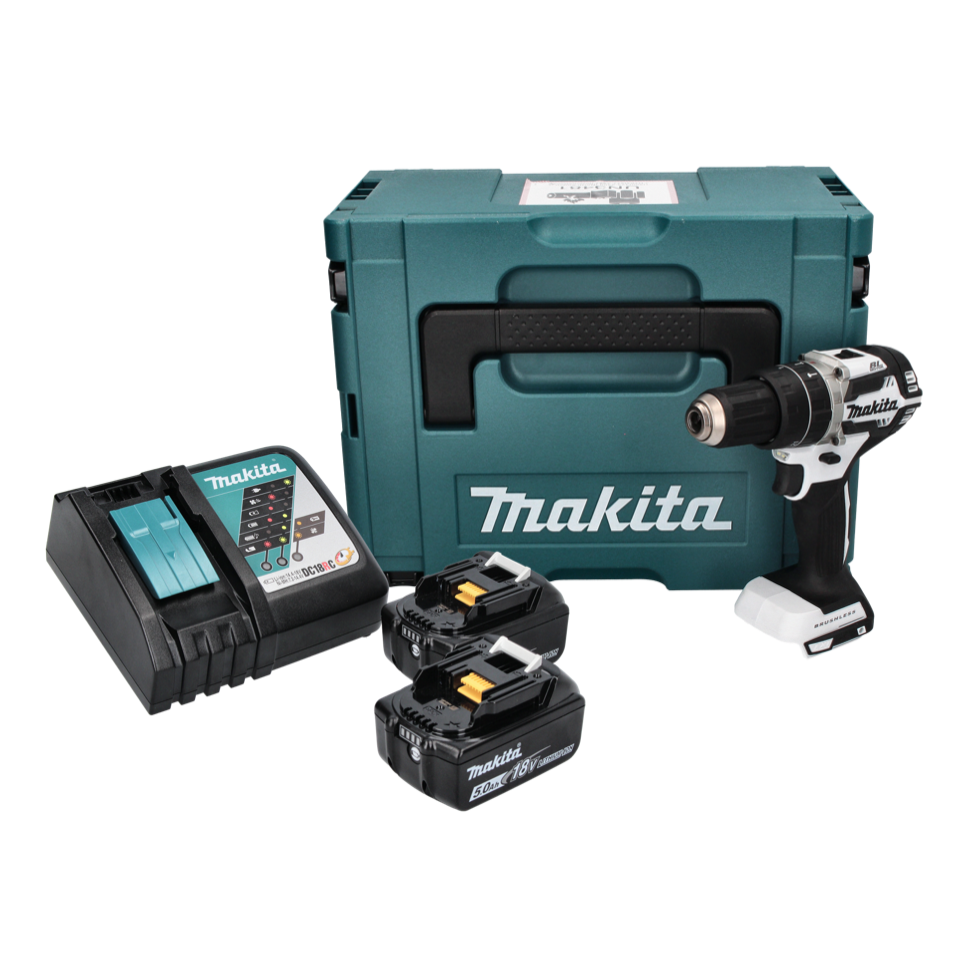 Makita DHP 484 RTJ W Akku Schlagbohrschrauber 18 V 54 Nm Brushless Wei – Toolbrothers